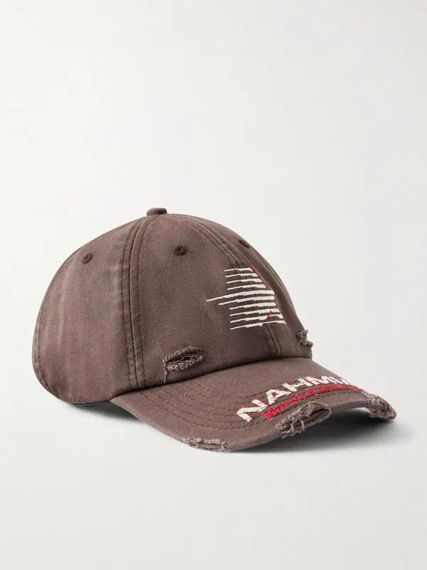 NAHMIAS Distressed Logo-embroidered Cotton-twill Cap - Brown