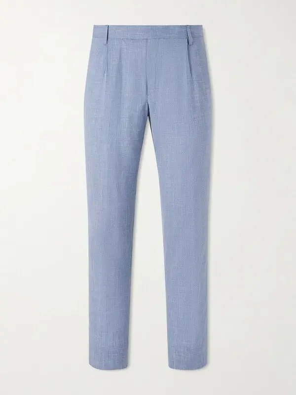 Mr P. Straight-leg Pleated Suit Trousers - Blue
