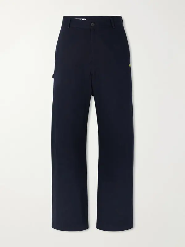 Loewe Logo-embroidered Wide-leg Cotton-blend Drill Trousers - Blue