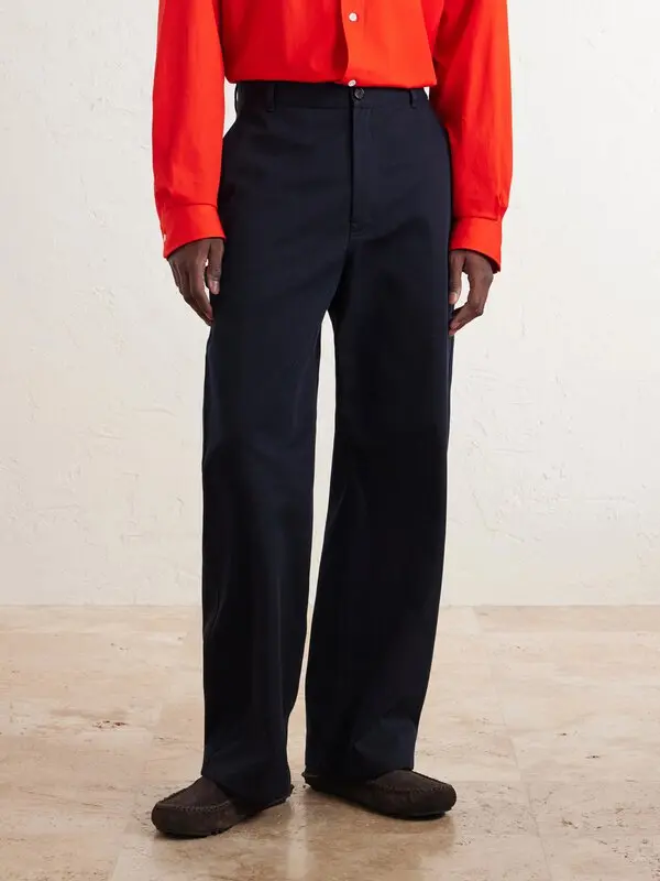 Loewe Logo-embroidered Wide-leg Cotton-blend Drill Trousers - Blue