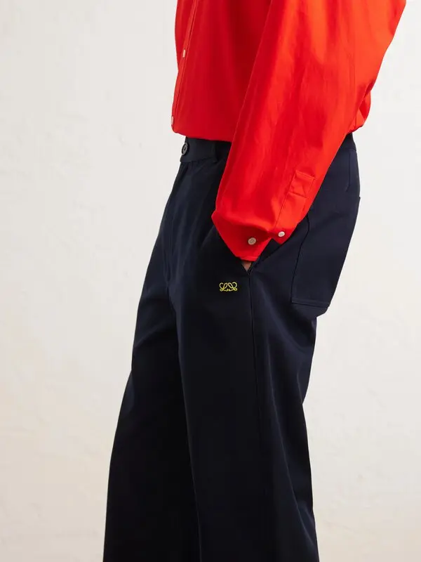 Loewe Logo-embroidered Wide-leg Cotton-blend Drill Trousers - Blue