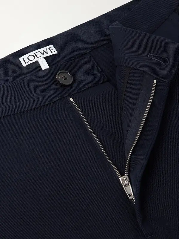Loewe Logo-embroidered Wide-leg Cotton-blend Drill Trousers - Blue