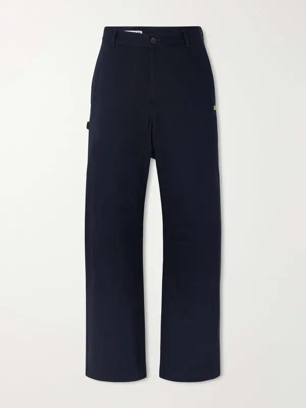 Loewe Logo-embroidered Wide-leg Cotton-blend Drill Trousers - Navy