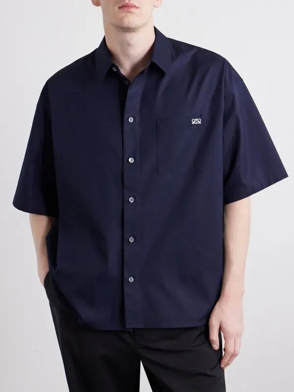 Loewe Anagram-embroidered Cotton-twill Shirt - Blue