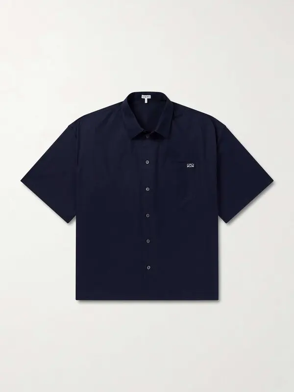 Loewe Anagram-embroidered Cotton-twill Shirt - Navy