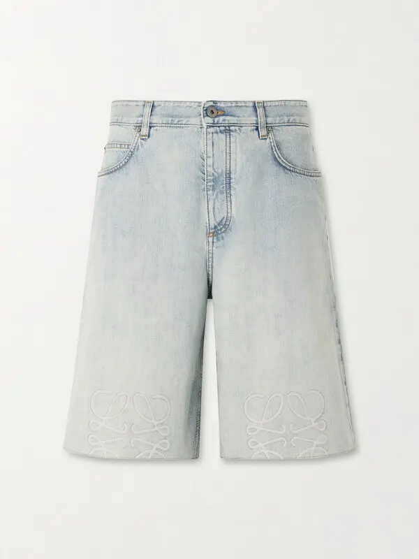 Loewe Wide-leg Anagram-embroidered Denim Shorts - Blue