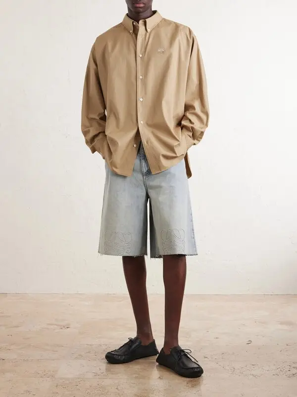 Loewe Wide-leg Anagram Embroidered Denim Shorts