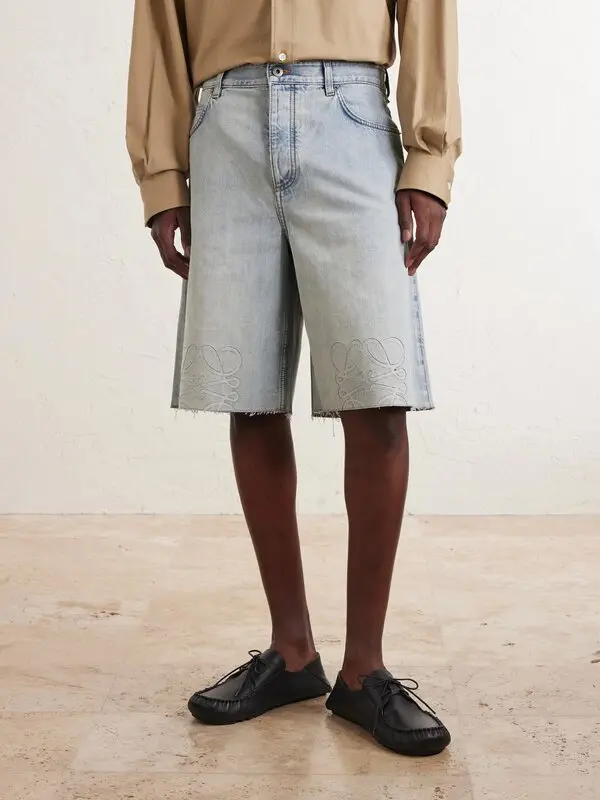 Loewe Wide-leg Anagram Embroidered Denim Shorts