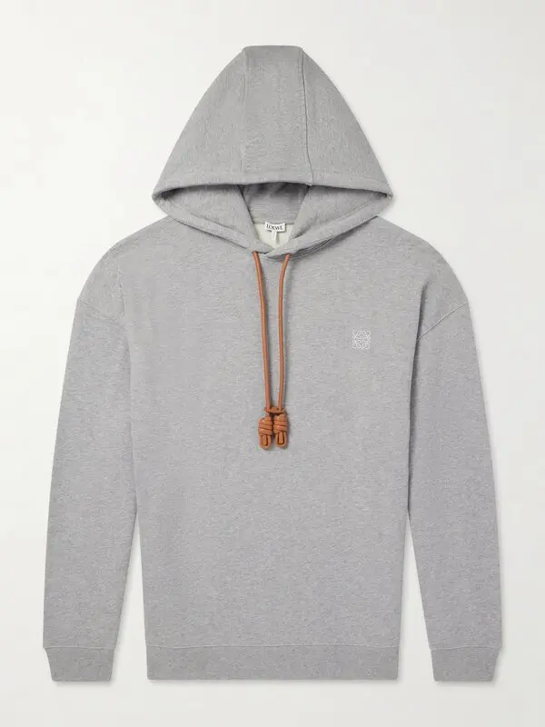 Loewe Anagram-embroidered Cotton-fleece Hoodie - Gray