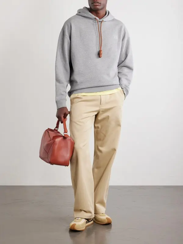 Loewe Anagram-embroidered Cotton-fleece Hoodie - Gray