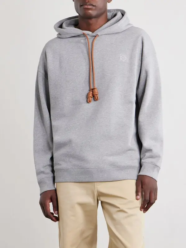 Loewe Anagram-embroidered Cotton-fleece Hoodie - Gray
