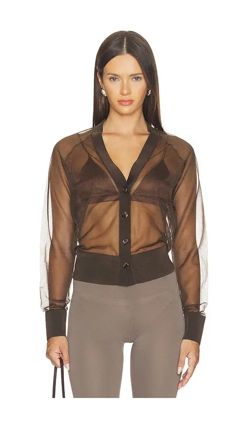 Renggli Sheer Knit Cardigan In Brown