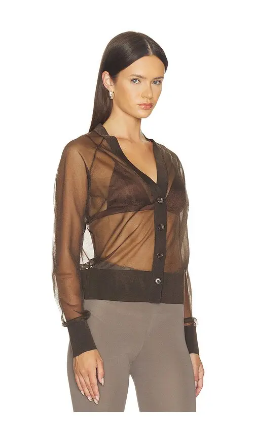Renggli Sheer Knit Cardigan In Brown