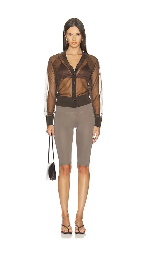 Renggli Sheer Knit Cardigan In Brown