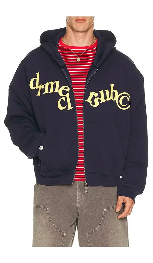 DRMERS CLUB Hanging Letters Zip Up Hoodie In Blue - Navy