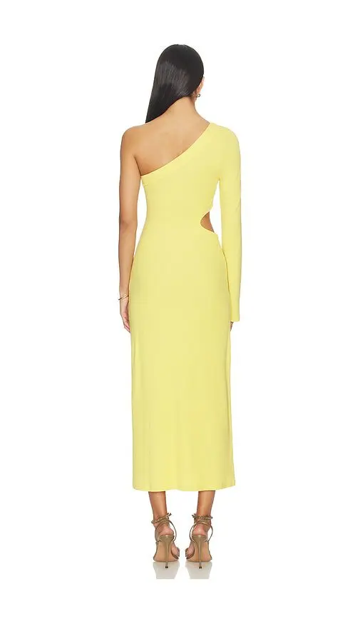 Lna Holden Rib One Shoulder Dress In Yellow