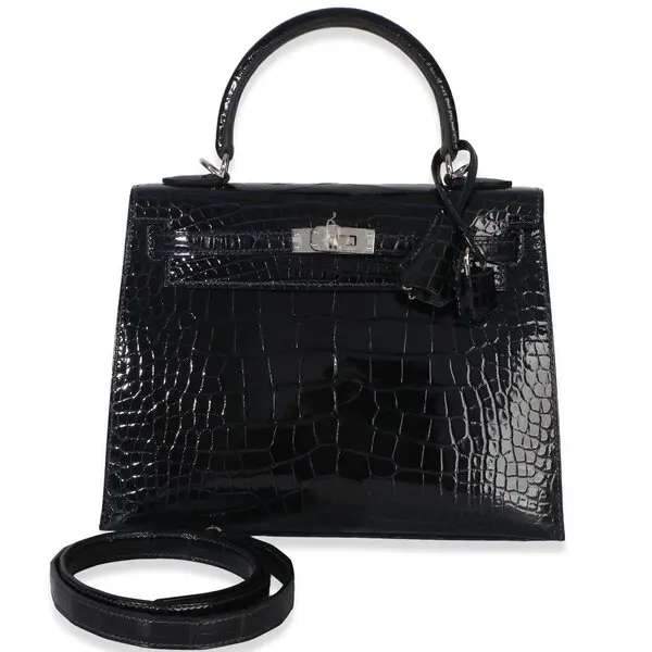 Hermès Sellier Kelly 25 Handbag In Shiny Alligator - Blue