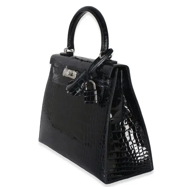 Hermès Sellier Kelly 25 Handbag In Shiny Alligator - Blue