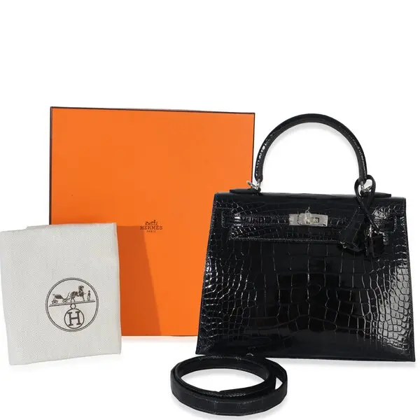 Hermès Sellier Kelly 25 Handbag In Shiny Alligator - Blue
