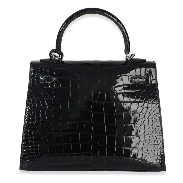 Hermès Sellier Kelly 25 Handbag In Shiny Alligator - Blue