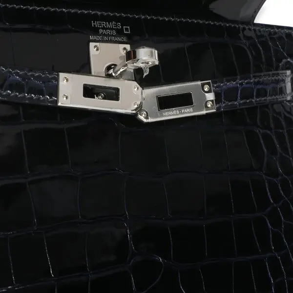 Hermès Sellier Kelly 25 Handbag In Shiny Alligator - Blue