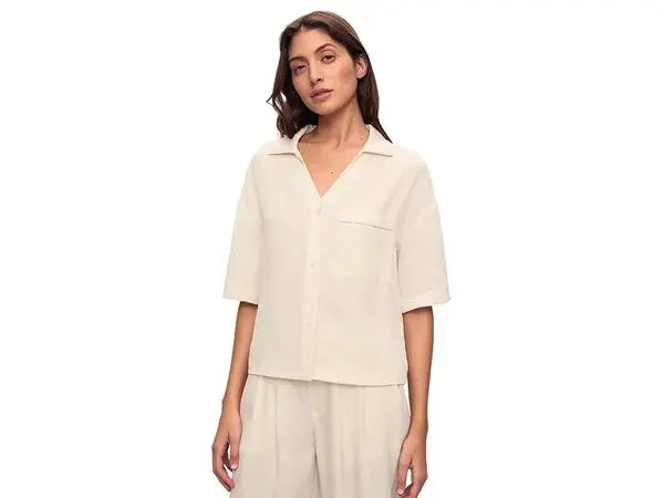 Eberjey Tencel Woven Short Sleeve Top Pajama Whitecap Grey - Beige