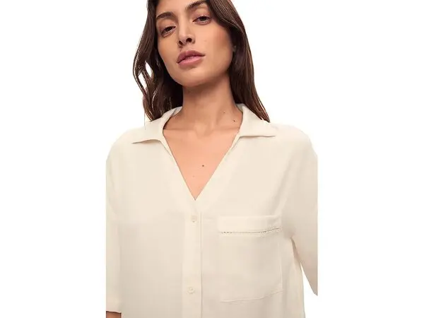 Eberjey Tencel Woven Short Sleeve Top Pajama Whitecap Grey