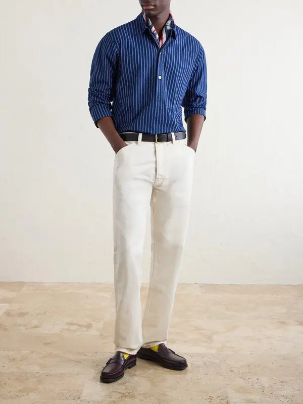 DRAKE'S Striped Cotton Polo Shirt - Blue