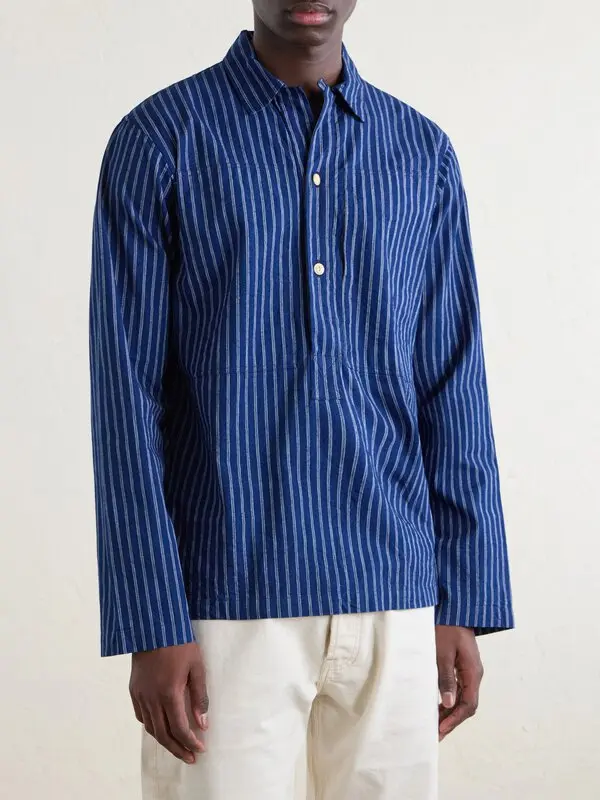 DRAKE'S Striped Cotton Polo Shirt - Blue