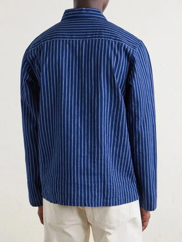 DRAKE'S Striped Cotton Polo Shirt - Blue
