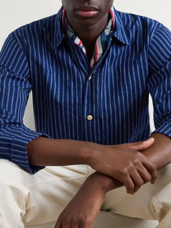DRAKE'S Striped Cotton Polo Shirt - Blue