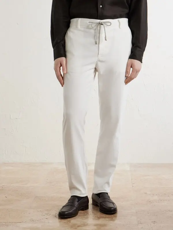 Eleventy Straight-leg Cotton-blend Corduroy Drawstring Trousers - White