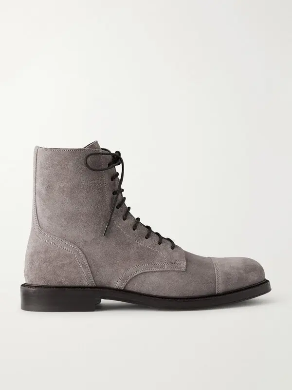 Brunello Cucinelli Grey Suede Derby Boots - Gray