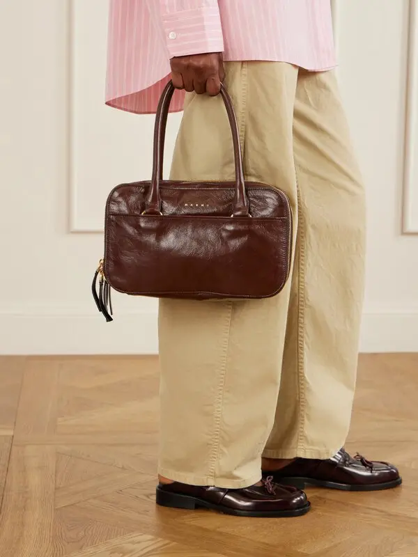 Marni Bauletto Small Leather Tote - Brown