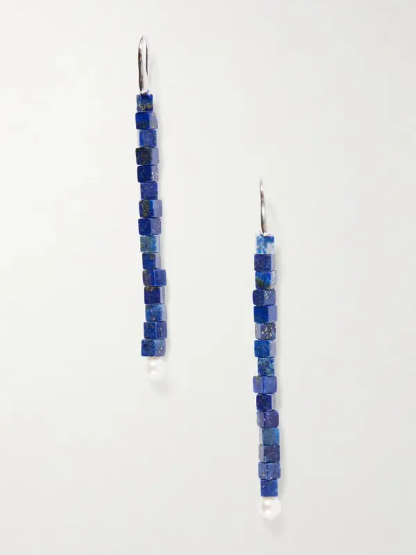 Le Sundial Sterling Silver, Lapis Lazuli, And Pearl Drop Earrings - Blue