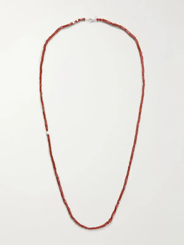 Le Sundial Sterling Silver, Jasper And Pearl Necklace - Red