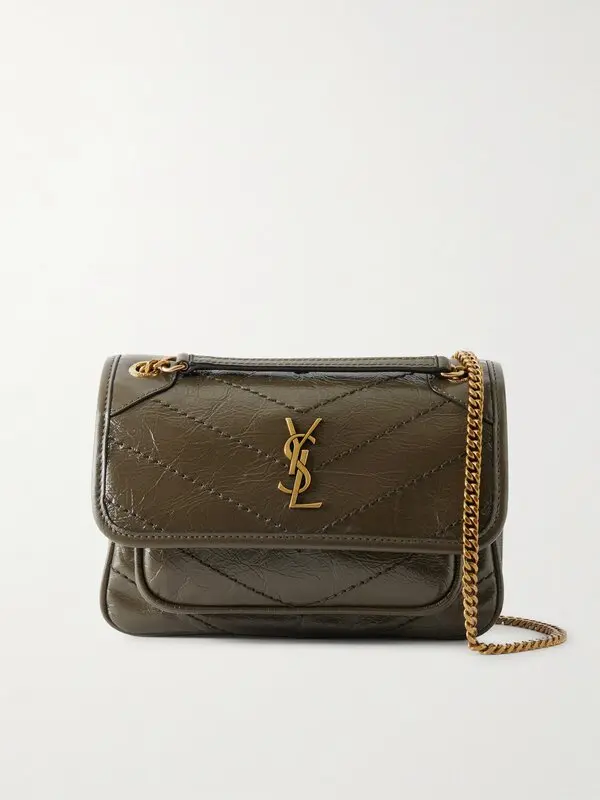 Saint Laurent Niki Cassandre-embellished Crinkled-leather Mini Bag