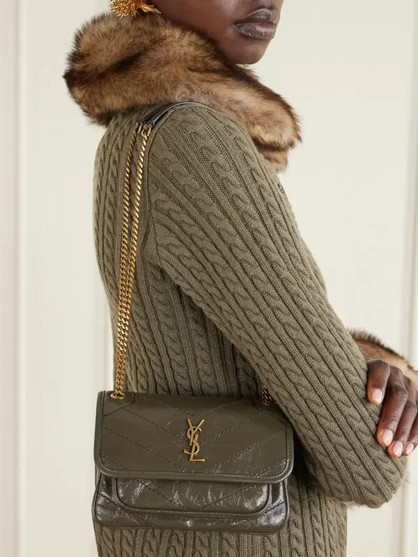 Saint Laurent Niki Cassandre-embellished Crinkled-leather Mini Bag