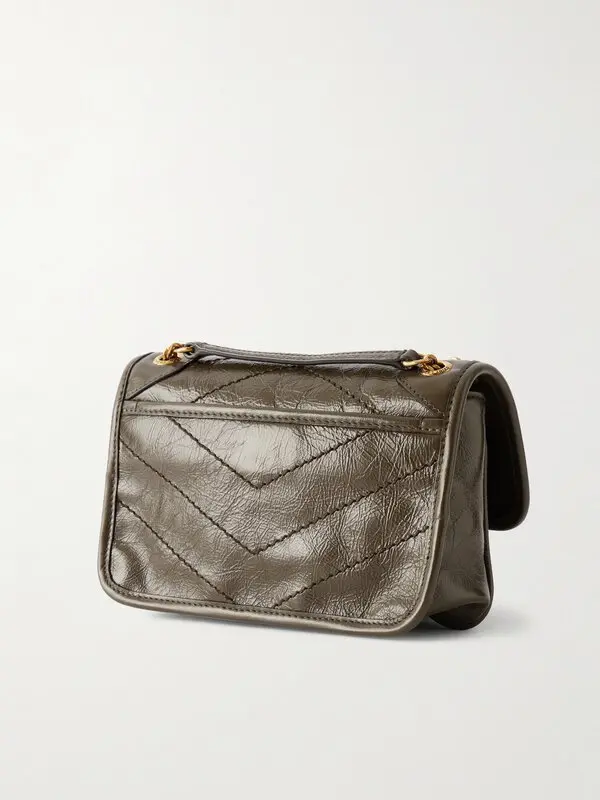 Saint Laurent Niki Cassandre-embellished Crinkled-leather Mini Bag