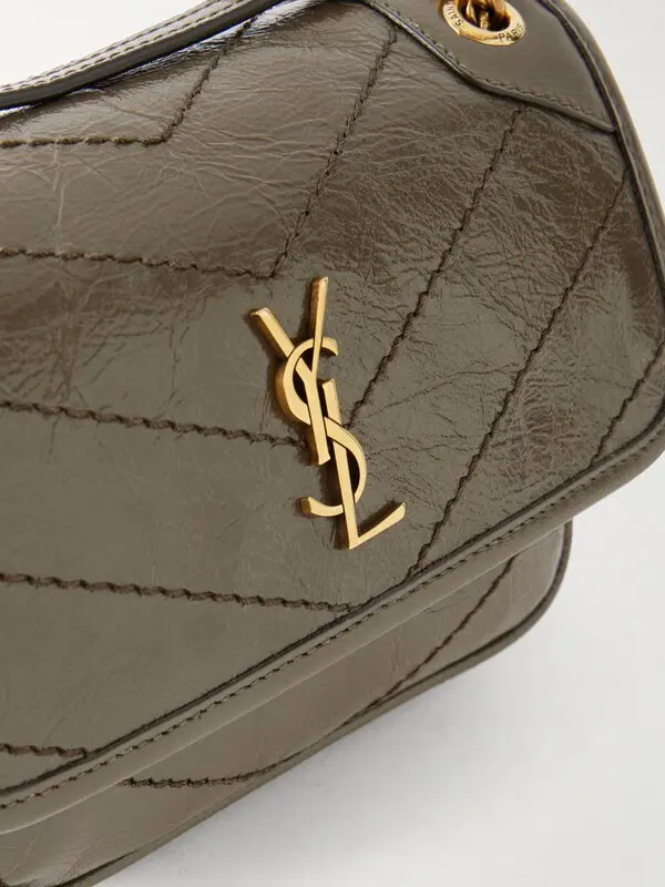 Saint Laurent Niki Cassandre-embellished Crinkled-leather Mini Bag