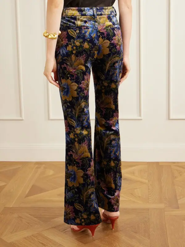 Etro Printed Cotton-blend Velvet Flared Pants - Blue