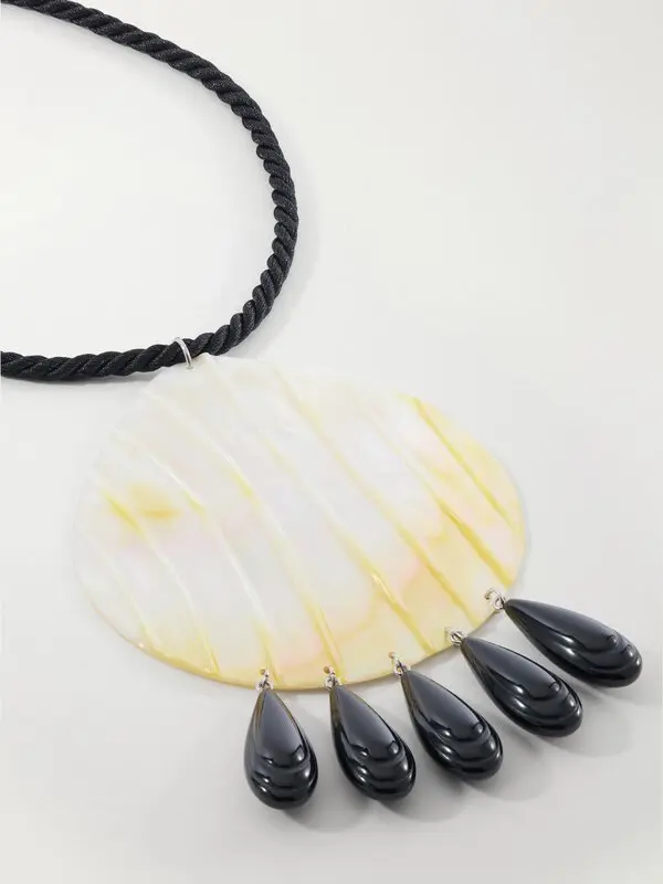 JULIETTA Rhodium-plated, Shell, Resin And Cord Necklace