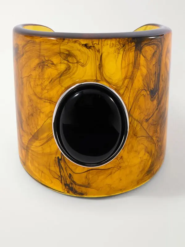 JULIETTA Nera Rhodium-plated Onyx And Resin Cuff - Brown