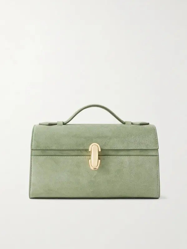 Savette Suede Pochette Tote With Gold-tone Clasp - Green