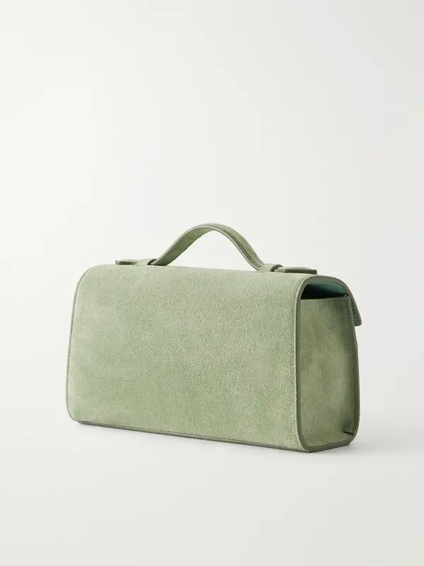 Savette Suede Pochette Tote With Gold-tone Clasp - Green