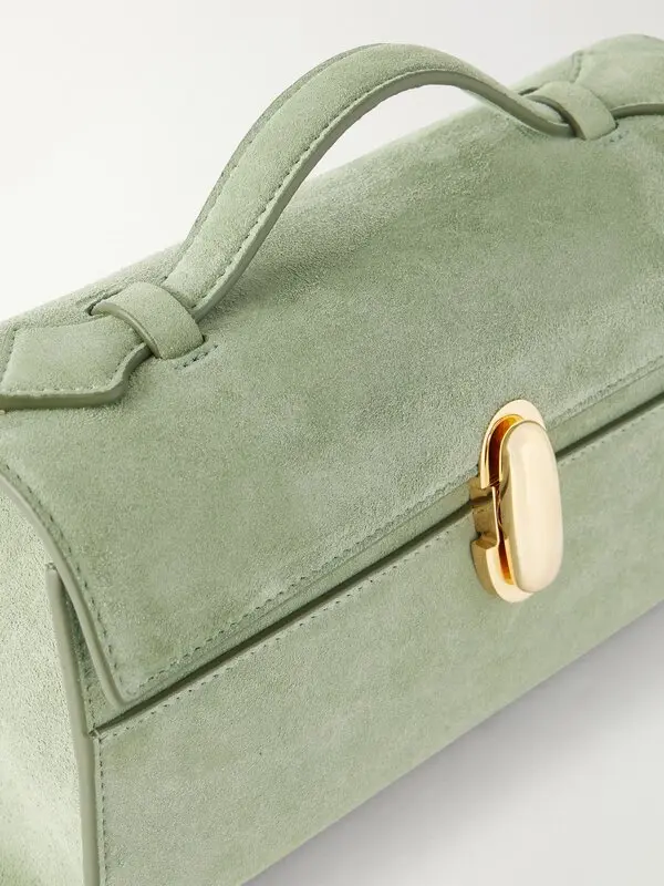 Savette Suede Pochette Tote With Gold-tone Clasp - Green