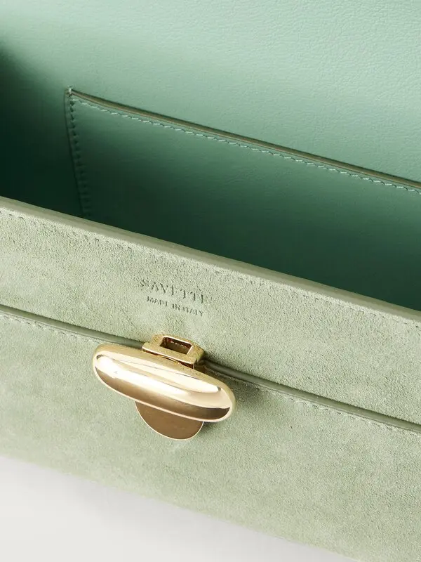 Savette Suede Pochette Tote With Gold-tone Clasp - Green