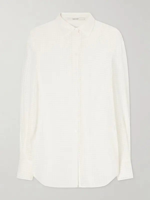 Another Tomorrow Gingham Point D'esprit Blouse