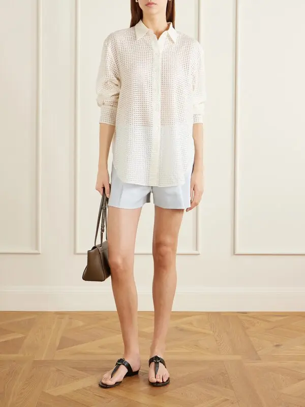Another Tomorrow Gingham Point D'esprit Blouse