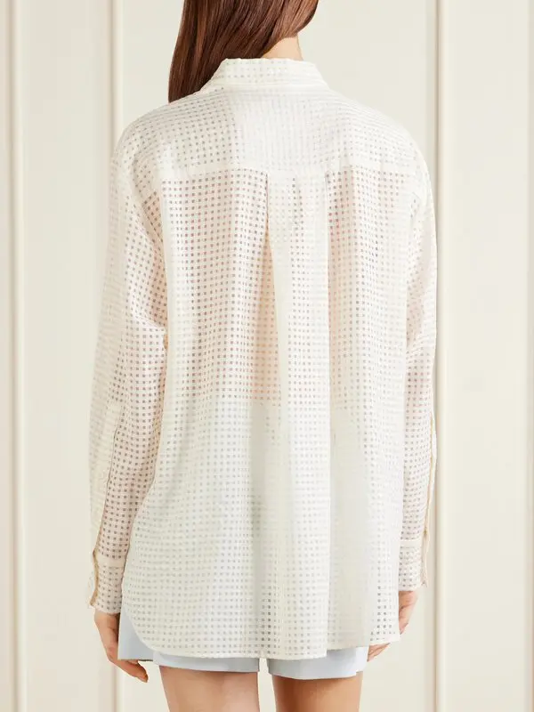 Another Tomorrow Gingham Point D'esprit Blouse
